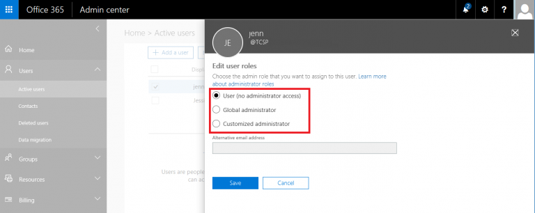 Assign administrator permission to user - TCSP